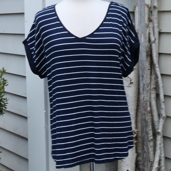 Pleione | Tops | Pleione Nordstrom Blue White Stripe Keyhole Back Vneck ...
